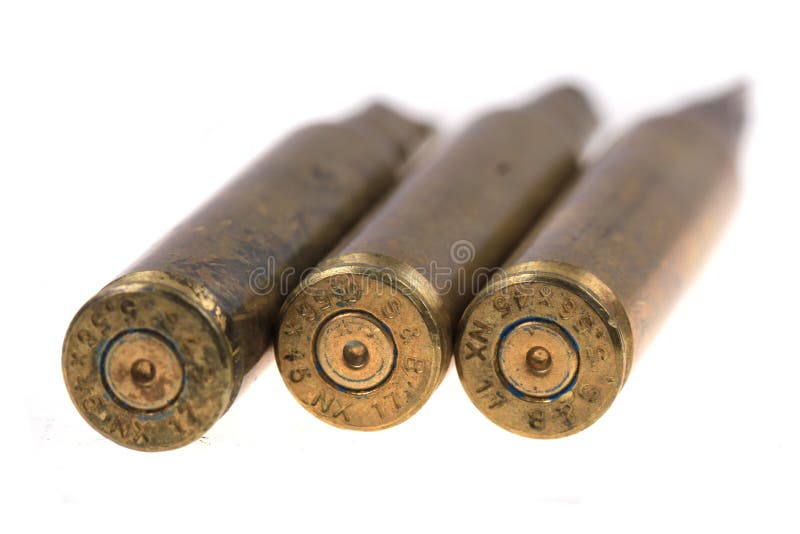 Three Metal Bullets Isolated Stock Photo - Image of caliber, silver ...