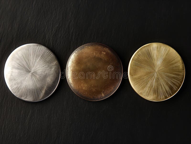 Three Metal Discs on Black Background Stock Photo - Image of silver ...