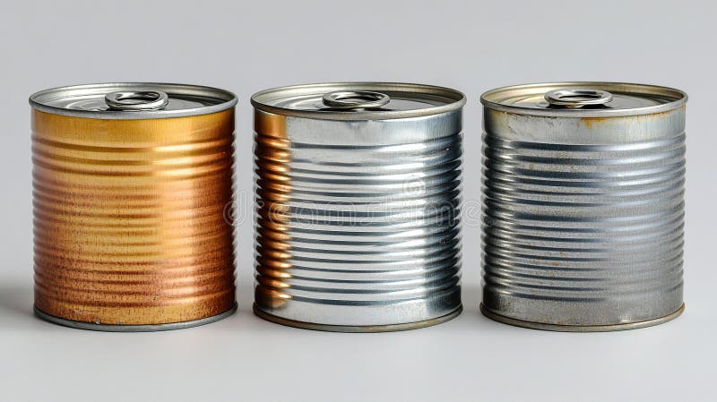 Three Metal Food Cans in Various States of Finish Stock Illustration ...