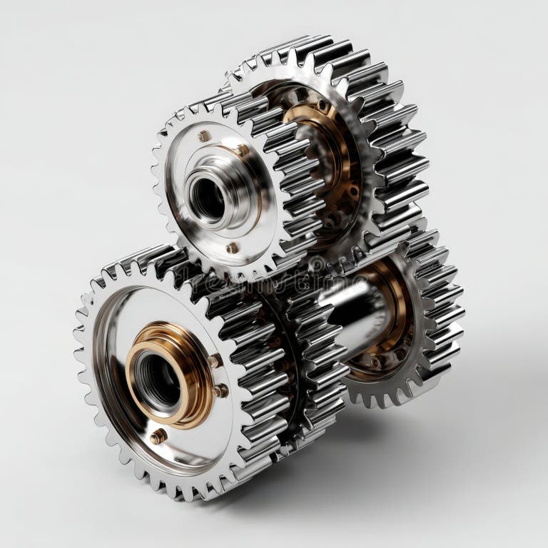 Three Metal Gears are Intricately Stacked upon a White Surface Stock ...