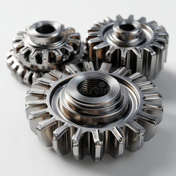 Three Metal Gears are Intricately Stacked upon a White Surface Stock ...