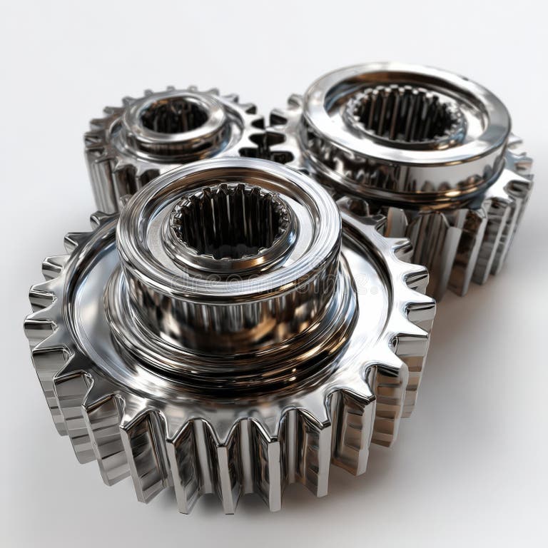 Three Metal Gears are Intricately Stacked upon a White Surface Stock ...