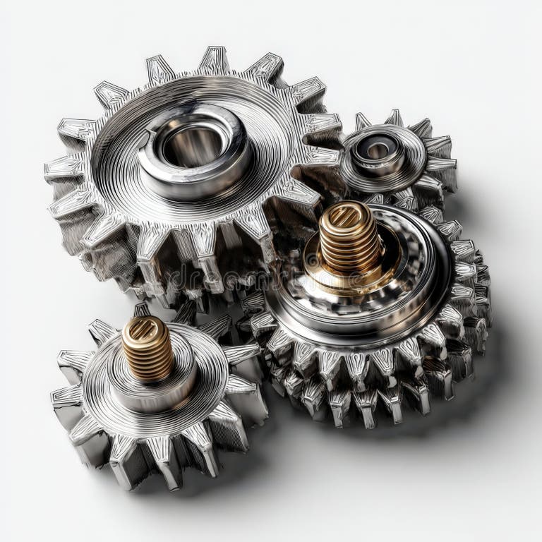Three Metal Gears are Intricately Stacked upon a White Surface Stock ...