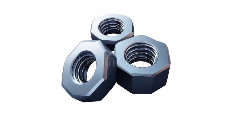 Three Metal Hex Nuts. Industrial Fasteners for Construction and ...