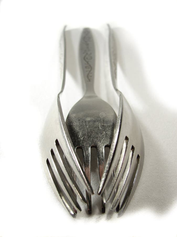 Metal Silver Forks Isolated on White Stock Image - Image of crossed ...