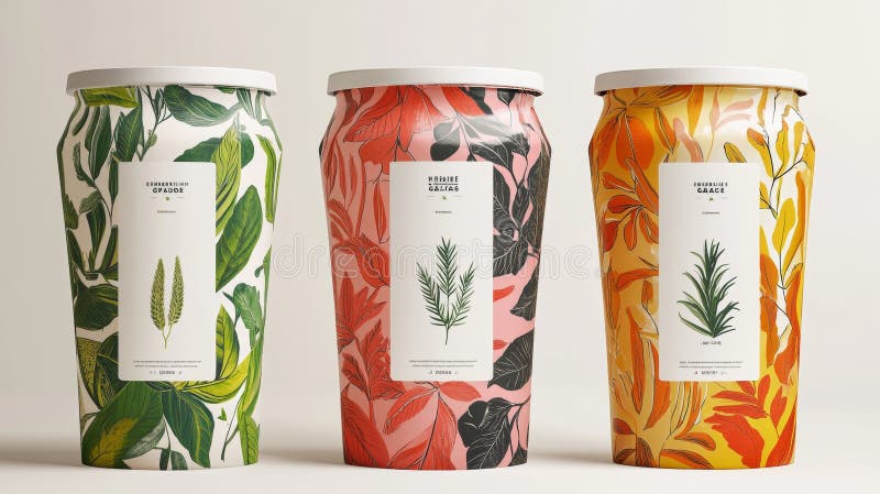 Three Metal Storage Containers with Tropical Leaf Pattern Designs ...