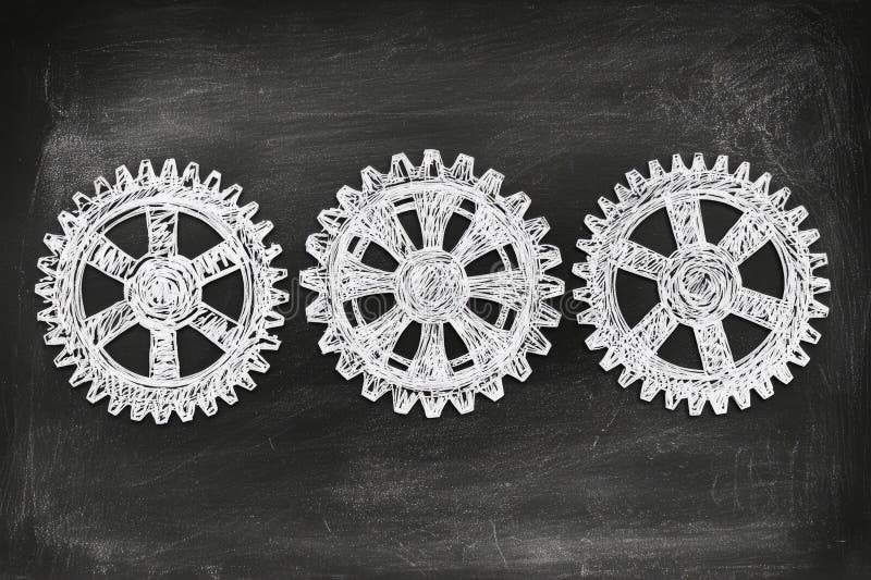 Three Metallic Cogs Interlocked on a Dark Surface Stock Photo - Image ...