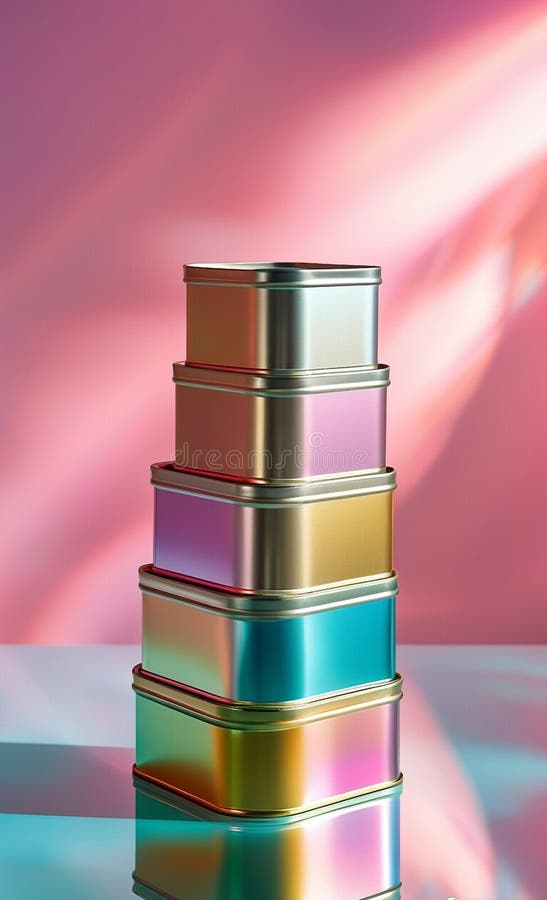 A Stack of Three Metal Containers on a Table Stock Illustration ...