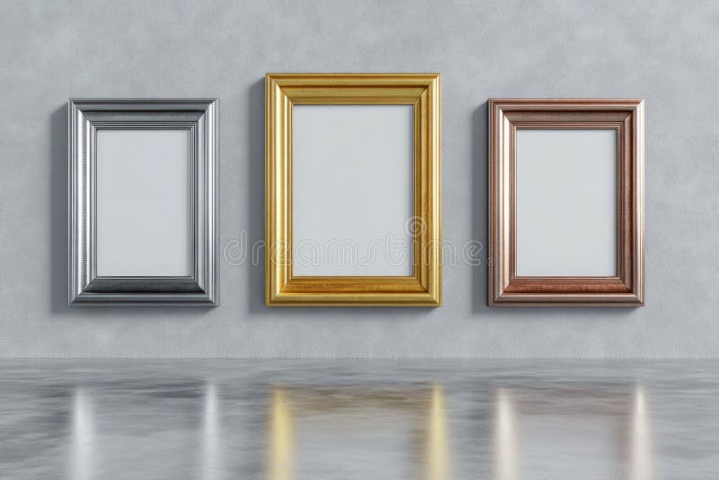 Three Metallic Frames in Different Sizes Over a Concrete Wall ...