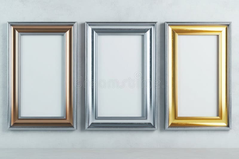 Three Metallic Frames in Gold, Silver, and Bronze Over a Neutral Gray ...
