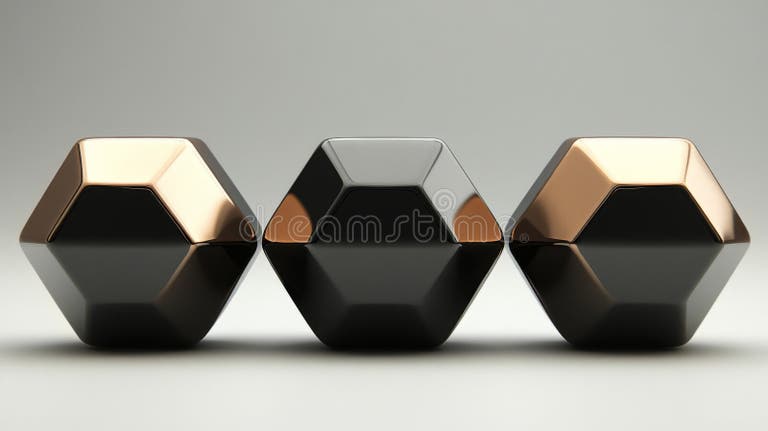 Three Metallic Geometric Shapes 3D Render Stock Illustration ...