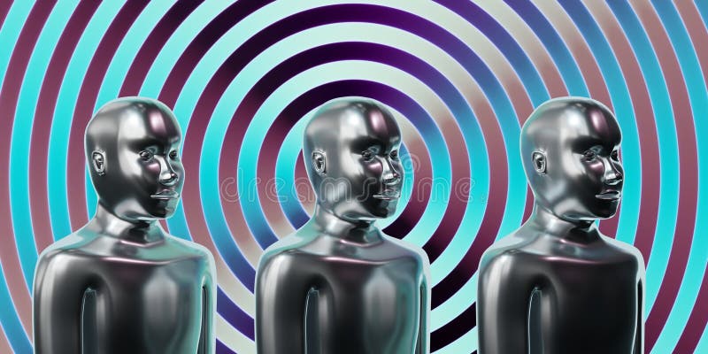 Three Metallic Head Shapes - 3D Illustration Stock Illustration ...