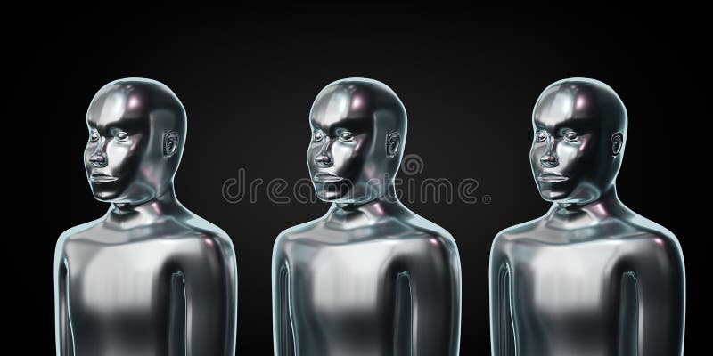 Three metallic head shapes stock illustration. Illustration of ...