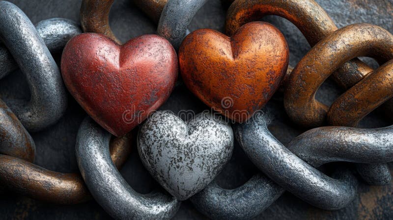 Three Metallic Hearts Intertwined in a Chain Stock Illustration ...