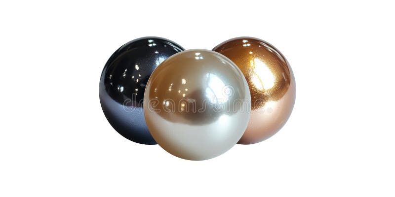 Three Metallic Spheres in Black, Silver, and Bronze. Reflective ...