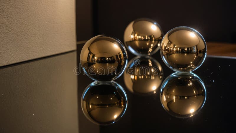 Three Metallic Spheres on a Reflective Surface, Capturing a Modern and ...