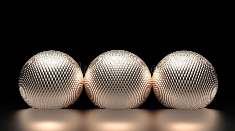 Three Metallic Spheres with Textured Surface on Black Background for ...