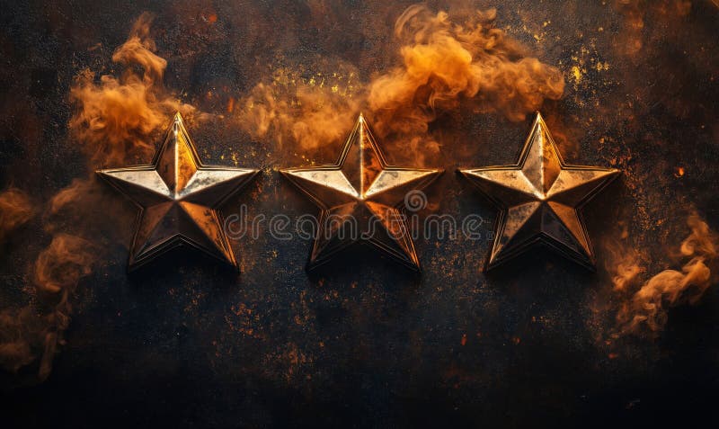 Three Metallic Stars with Smoky Background Creating a Dramatic Visual ...