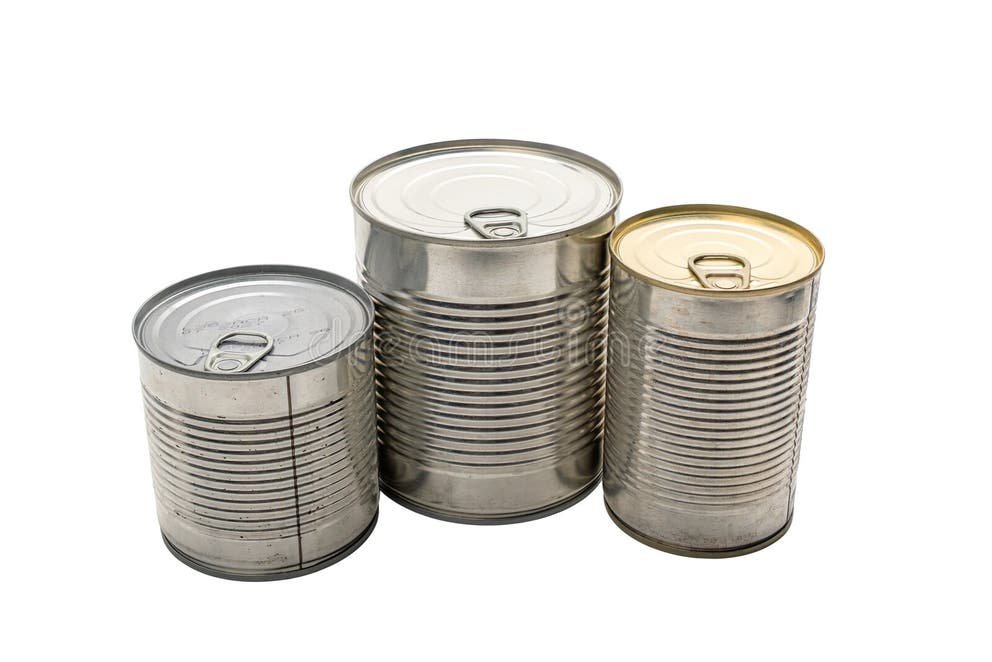 Three Metallic Tin Cans with Easy-open Pull-tab Lids, Isolated on a ...