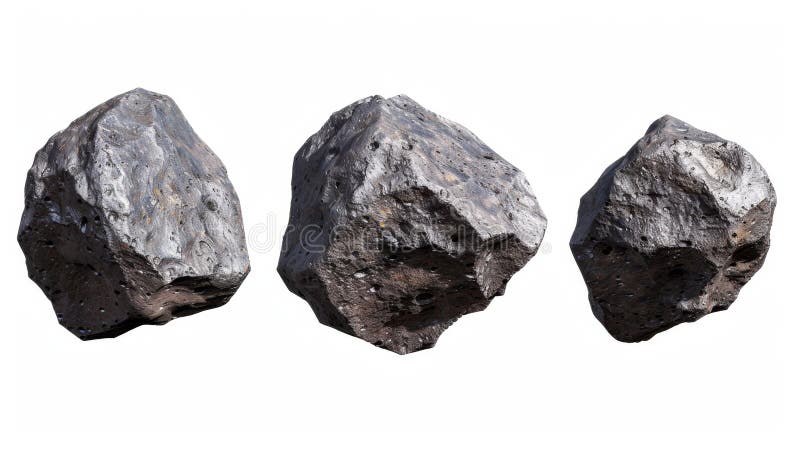 Three Meteorites Isolated on White Background, Generative AI Stock ...