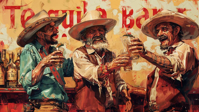 Three Mexican Men are Sitting at a Bar, Drinking and Laughing Stock ...