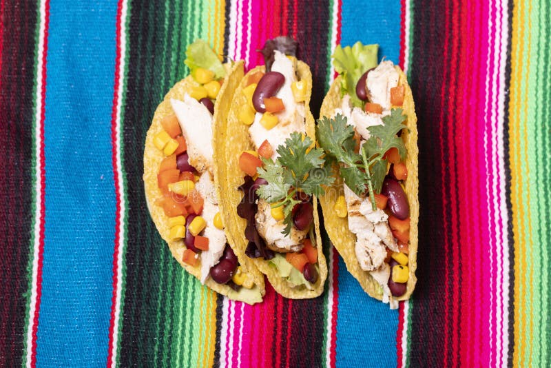 Three mexican tacos stock image. Image of grilled, overhead - 160865497