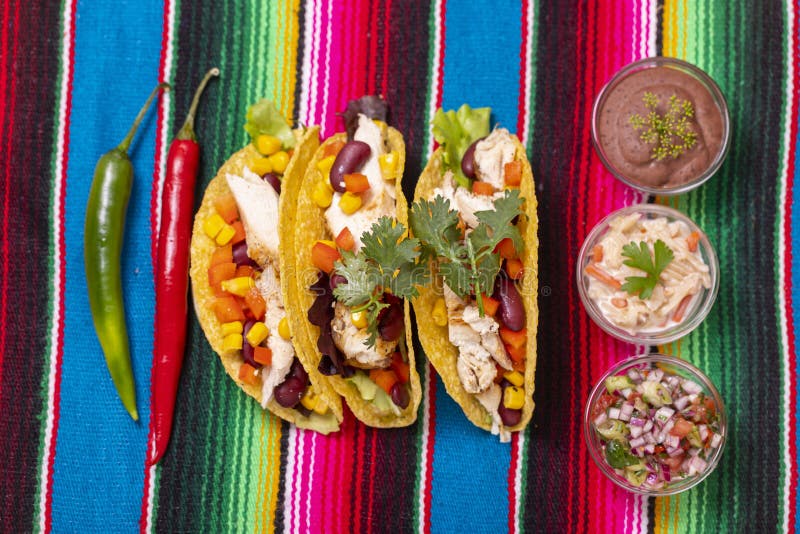 Three mexican tacos stock image. Image of ingredients - 242126317