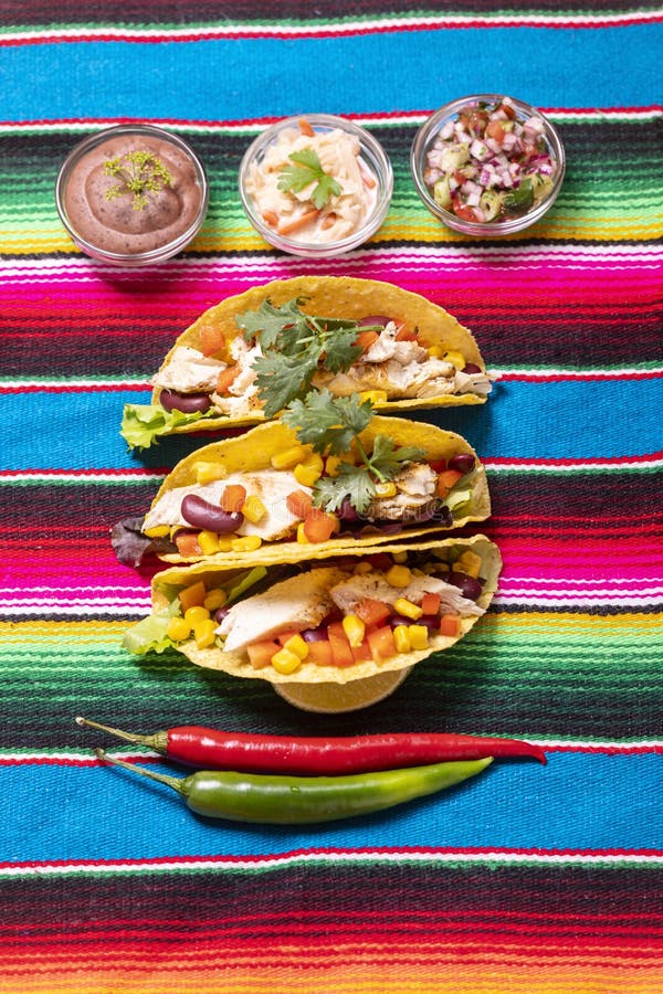 Three mexican tacos stock photo. Image of pork, overhead - 191712600