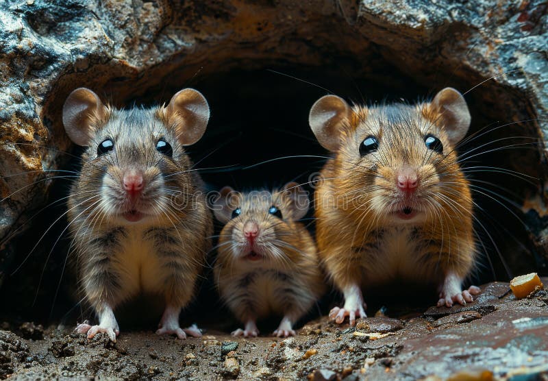 Three Mice Looking Out of Hole Stock Image - Image of closeup, grey ...