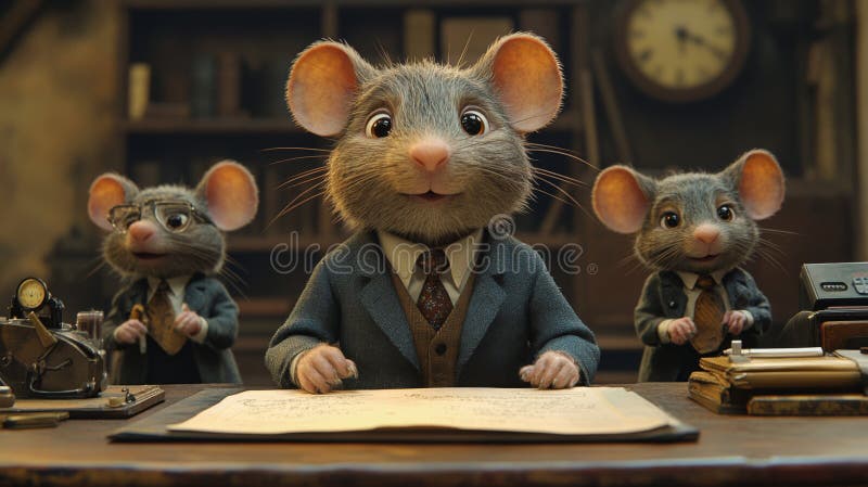 Three Mice in a Office stock illustration. Illustration of glasses ...