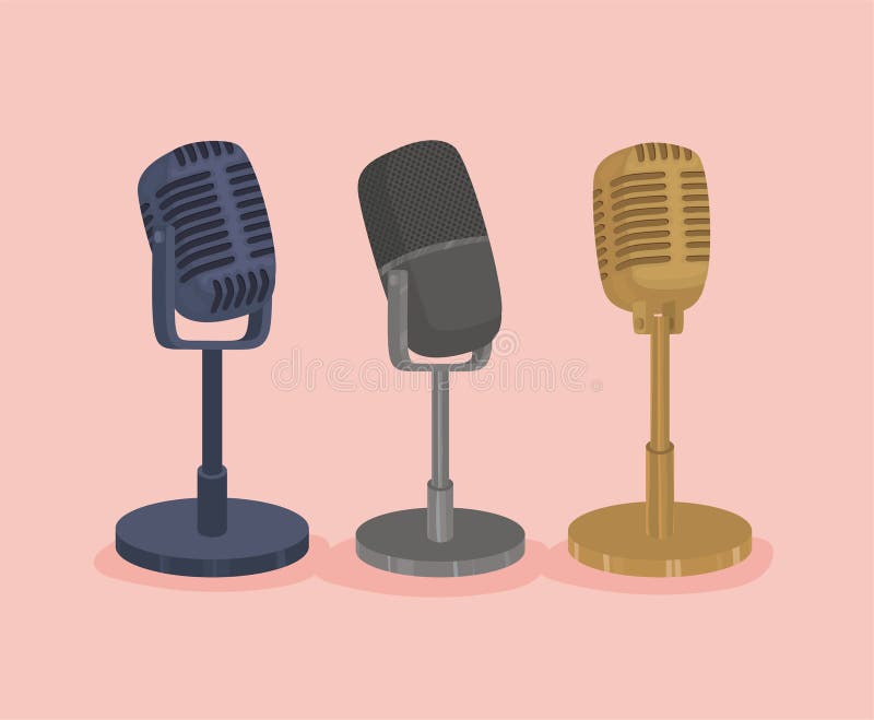 Three Microphone Illustration Stock Vector - Illustration of audio ...