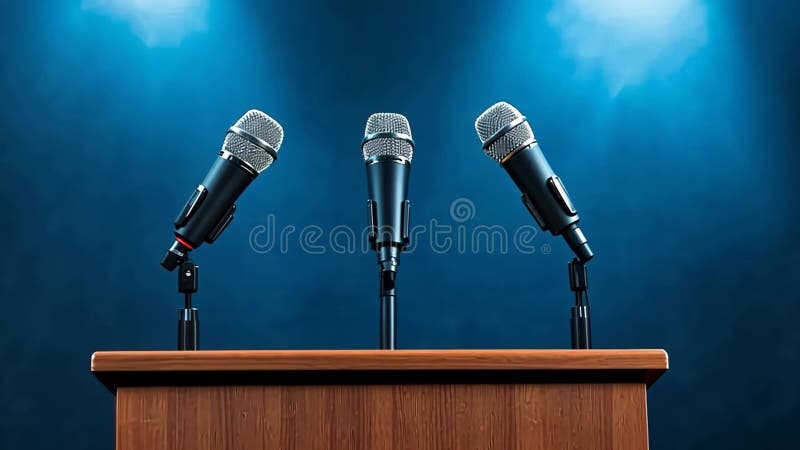 Podium with Microphones for Debate; Generative AI Stock Video - Video ...