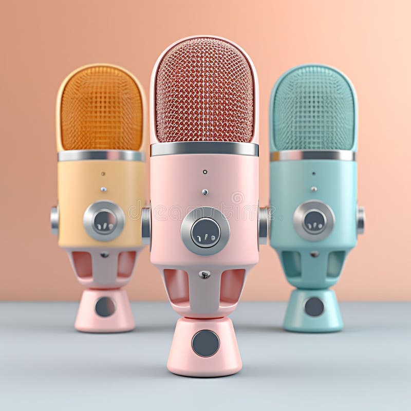 Three Microphones in a Set, Each with a Distinct Pastel Color. AI ...