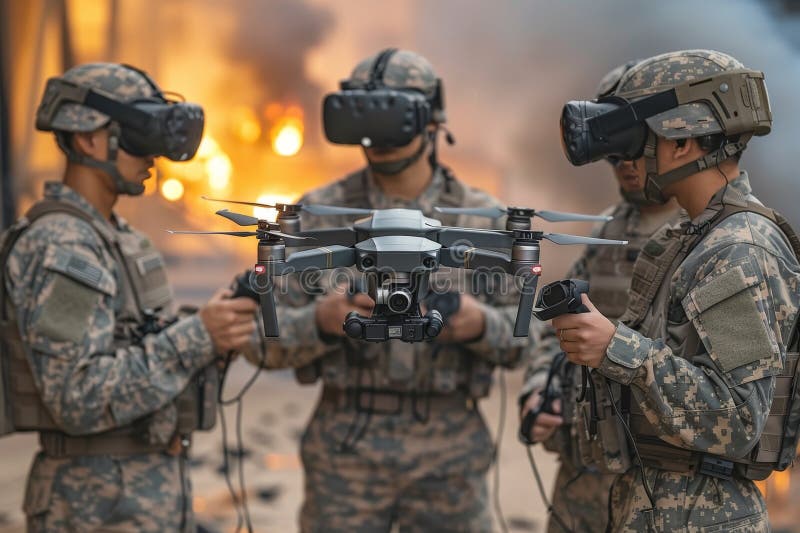 Three Military Operators in Virtual Reality Glasses Control a ...