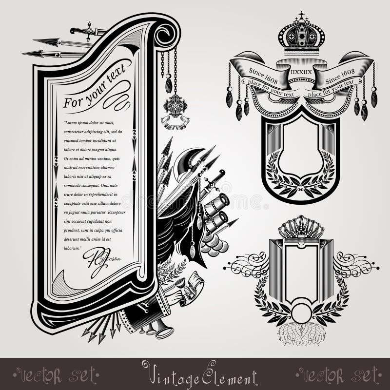 Three Military Style Engraving Banners or Labels with Vintage Weapons ...