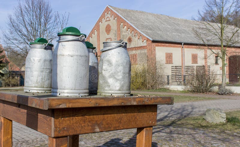 Three milk cans stock photo. Image of milk, house, farm - 71519616
