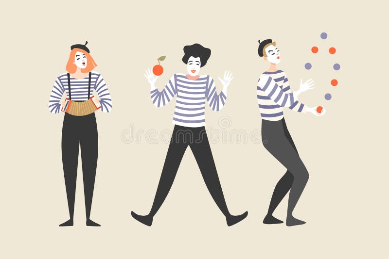 Mimes Man and Woman Pantomime Vector Illustration Stock Vector ...