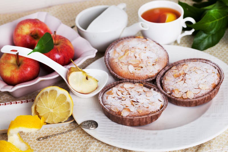 Three Mini Charlotte Cake with Apple and Almonds Stock Image - Image of ...