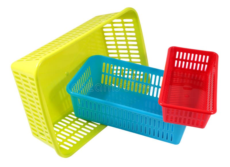 Three Mini Household Colored Storage Plastic Basket Stock Image - Image ...