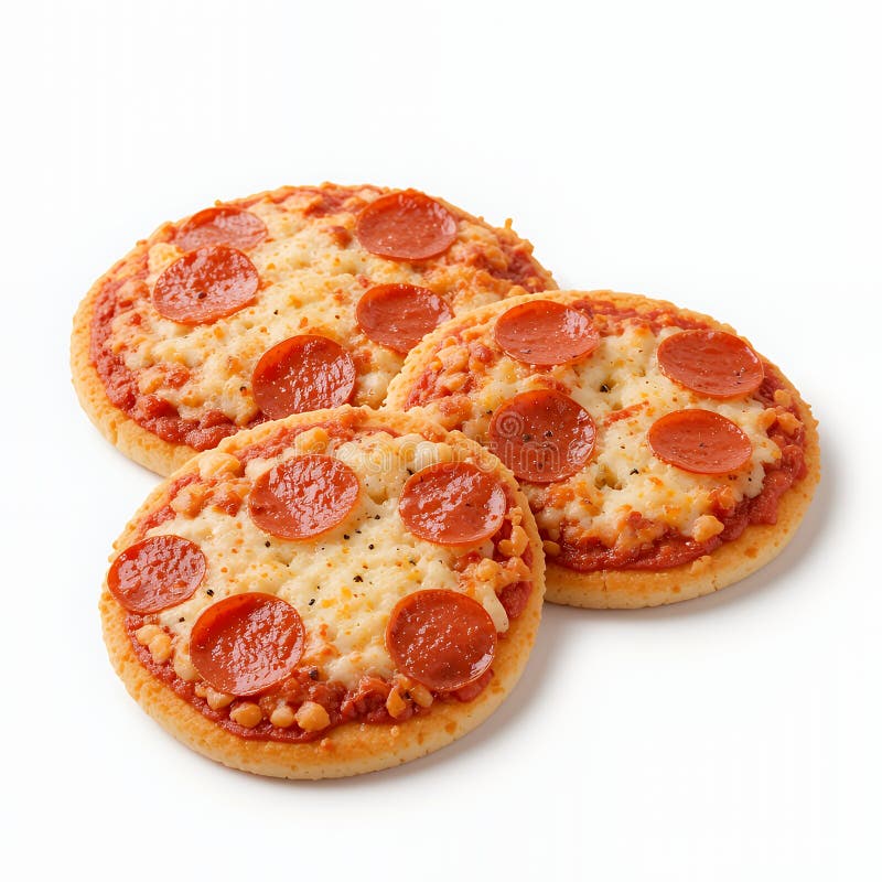 Three Mini Pepperoni Pizzas on White Background Stock Illustration ...