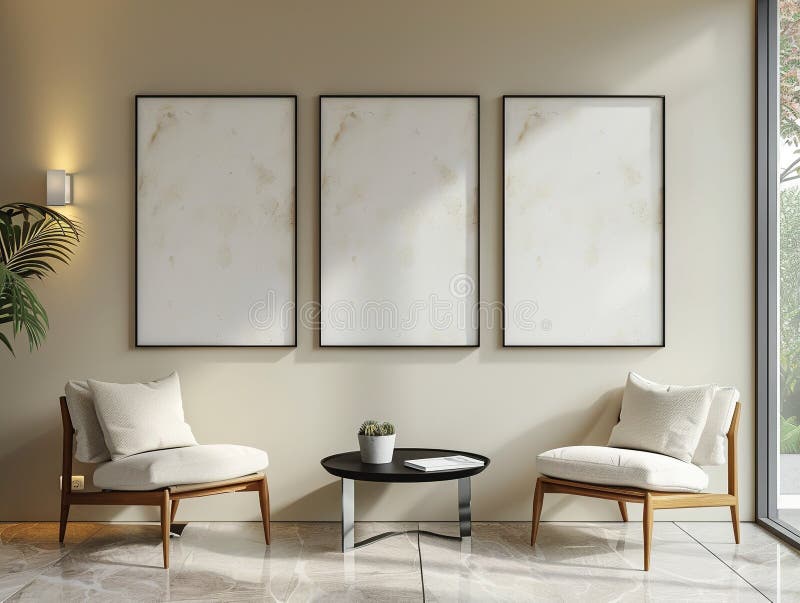 Three Minimal Mockup Frames in a Modern Home Interior with Two Chairs ...