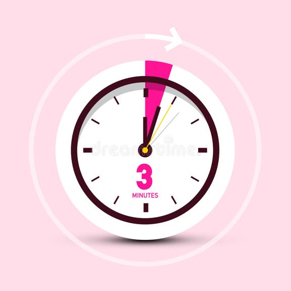 Three Minutes Clock Icon on Pink Background Stock Vector - Illustration ...