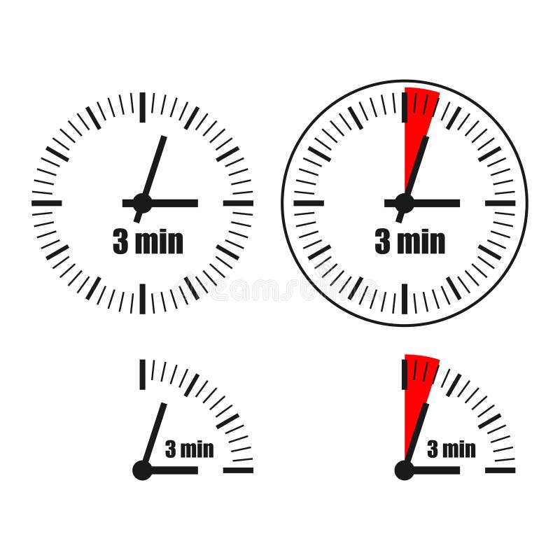 Three 3 Minutes Clock Icon with Arrow Stock Vector - Illustration of ...
