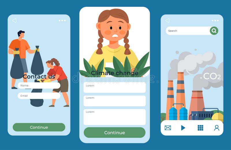 Mobile App Interfaces Highlighting Environmental Issues and Pollution ...