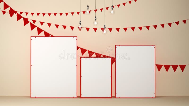 Three Mock Up Frames with Triangle Flag Ribbons Stock Illustration ...