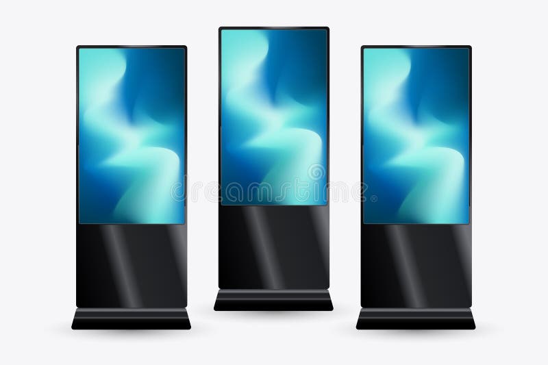Three Mock Up of Modern LED TV Screens with Gradient Blue Screen. and ...