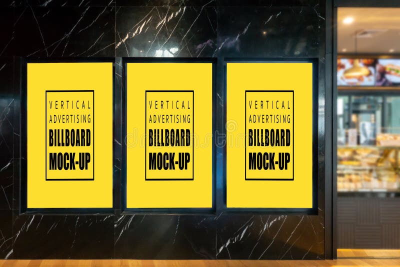 Three Mock Up Vertical Advertising Billboard at Bakery Shop Stock Photo ...