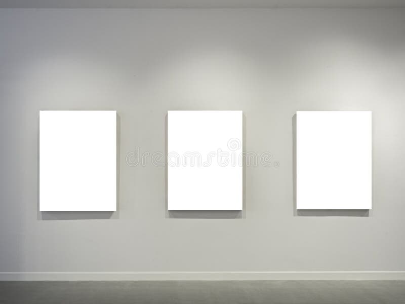 Three Mockup White Blank Museum Art Frames. Stock Image - Image of ...