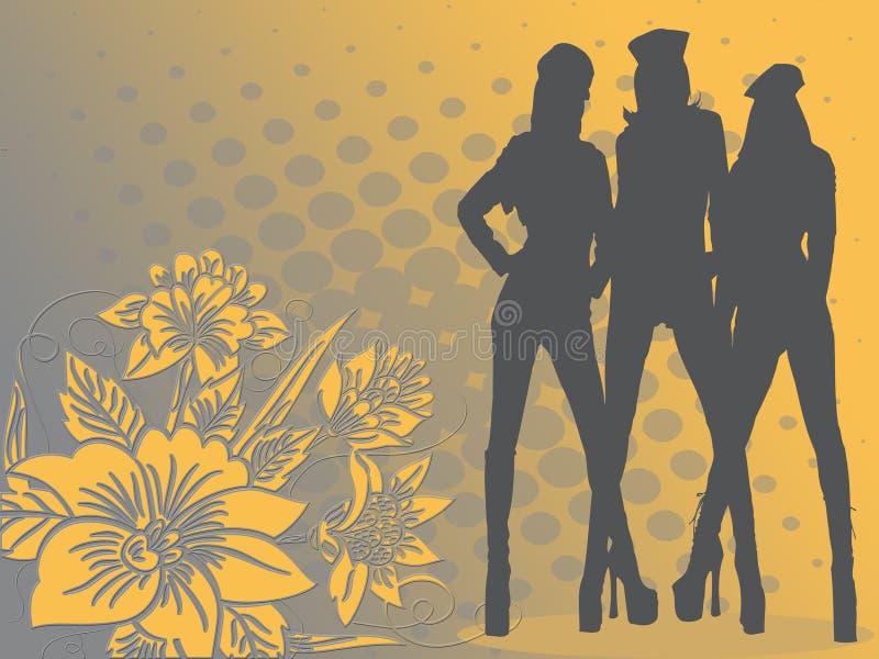 Three Models in Dresses. Sketch, Vector Illustration. Stock Vector ...
