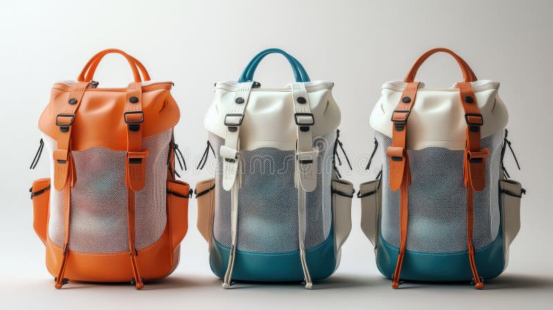 Three Modern Backpacks on Display Featuring Minimalist Beach Design ...